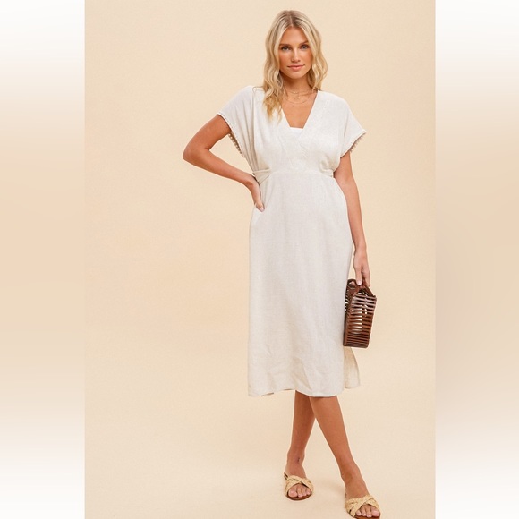 Hem & Thread | Dresses | 44 Linen Blend Dress Vneck Wrap Detail Split ...